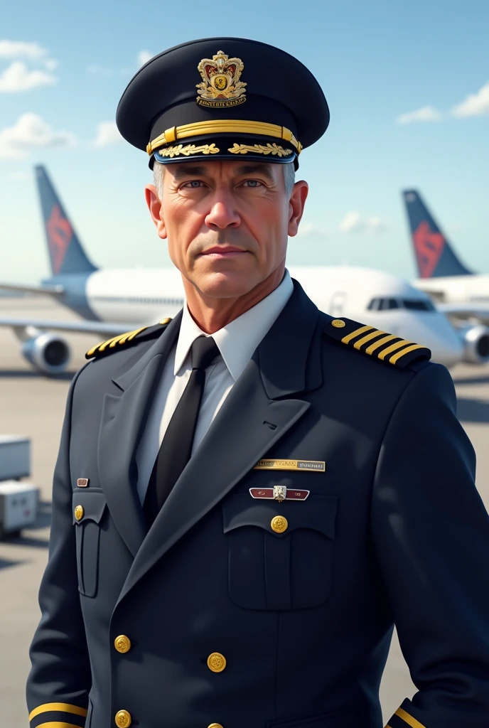 A picture of a civilian pilot standing at the airport with planes ...