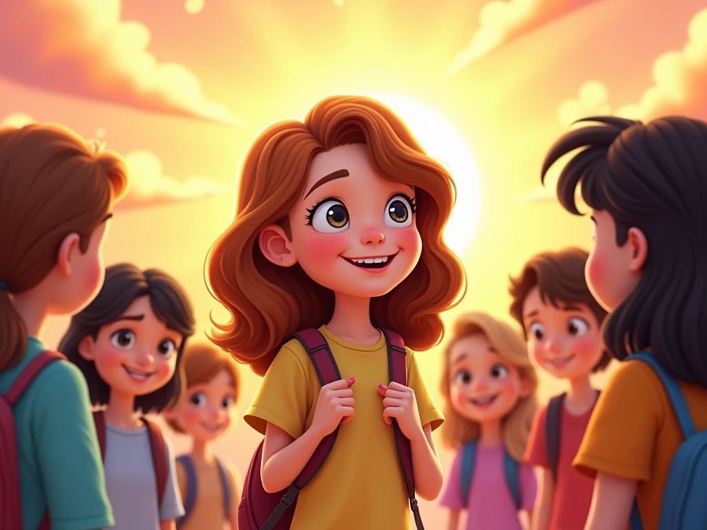 Cartoon cartoon Sofia an , smiling and surrounded by her new friends ...