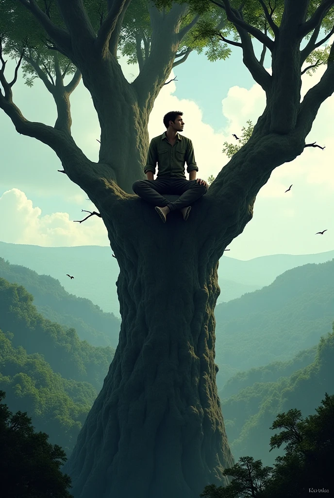 Man on tree - SeaArt AI