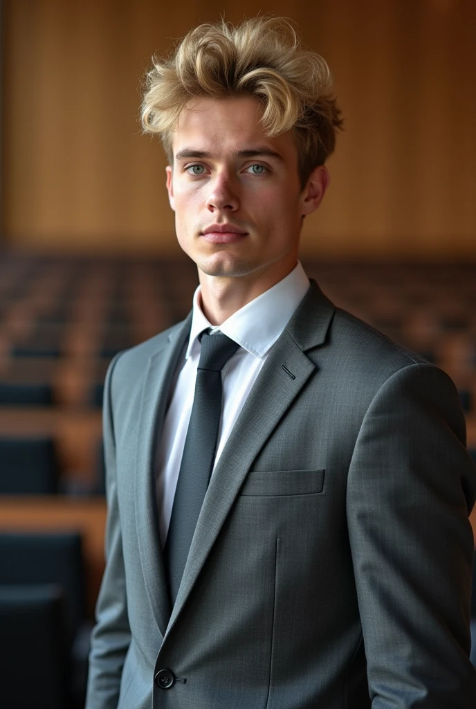 Make a light blond man with green eyes, German traits, young and ...