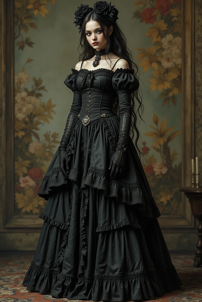 A full body picture of a beautiful victorian goth girl - SeaArt AI