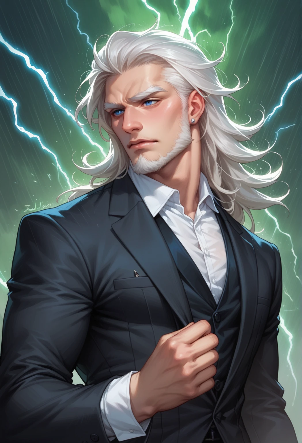 Zeus: A powerful older man with a commanding presence, dressed in an ...