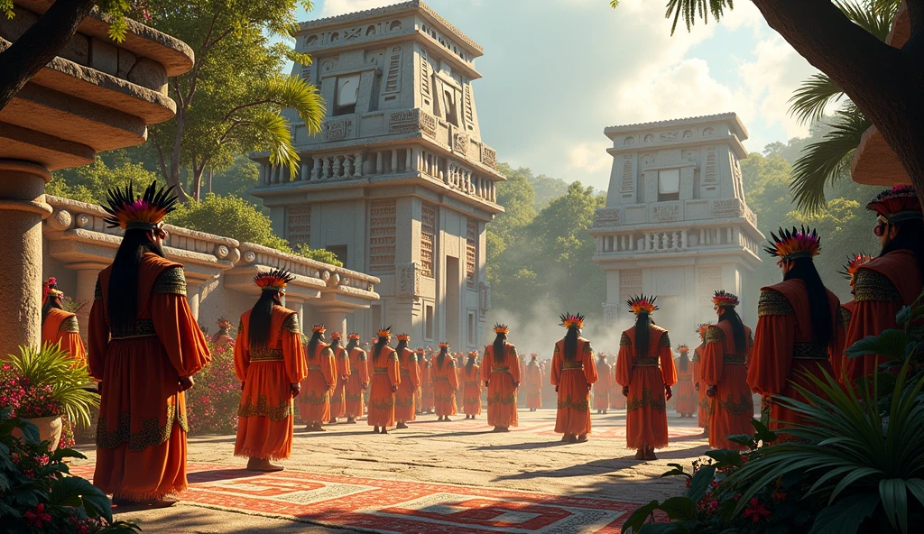 Crie uma imagem deslumbrante e detalhada de uma cerimônia maia durante ...