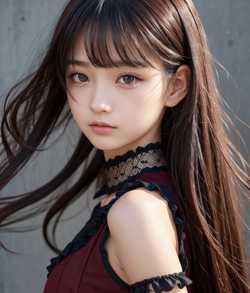 Sleeveless black gothic lolita mini dress, Red Choker , 黒hair - SeaArt AI