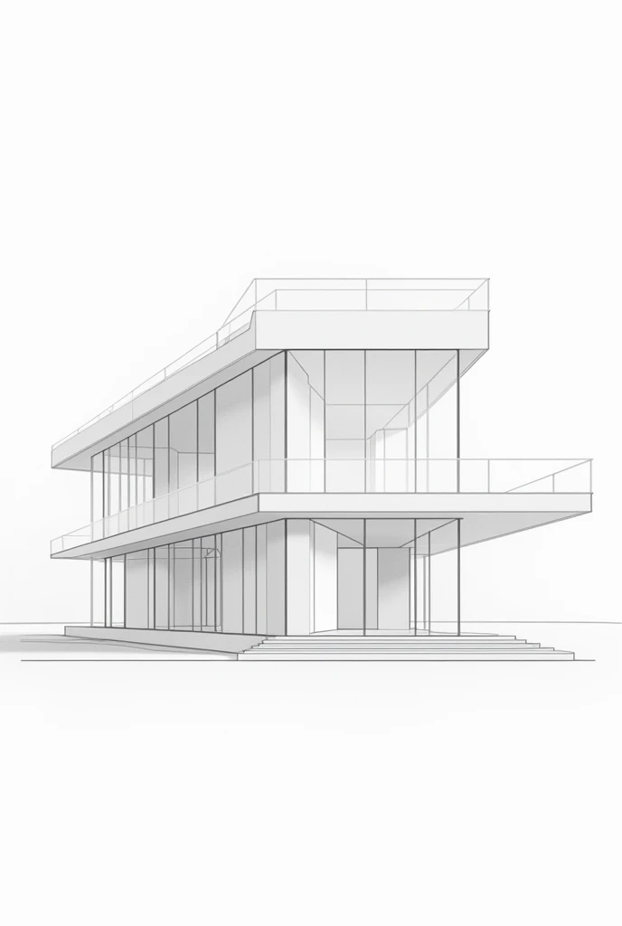 A technical drawing of a modern minimalist building, symmetrically ...