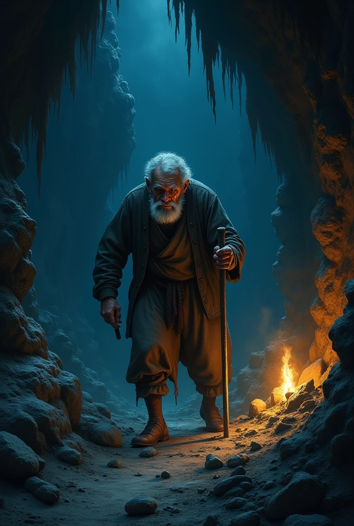 Ab old man walking inside a dangerous cave - SeaArt AI