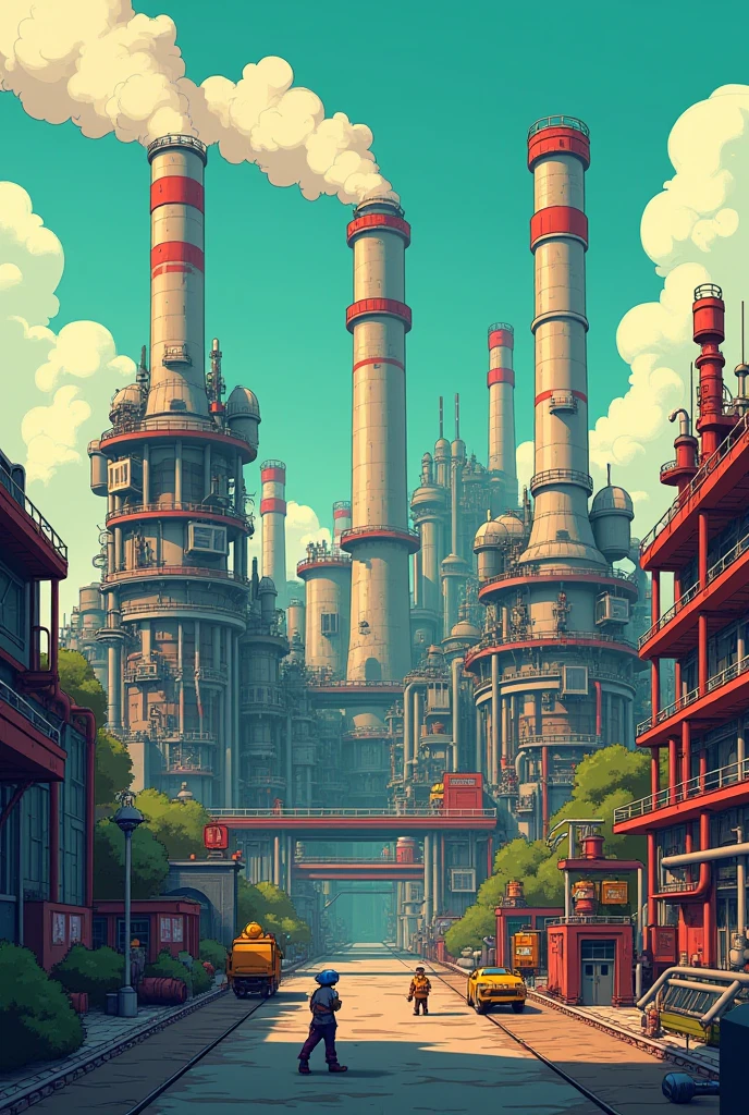 Huge factories, cartoon - SeaArt AI