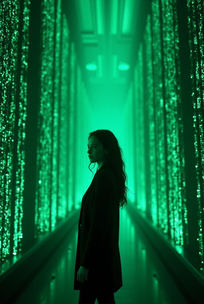 Woman in front of the Matrix screens - SeaArt AI
