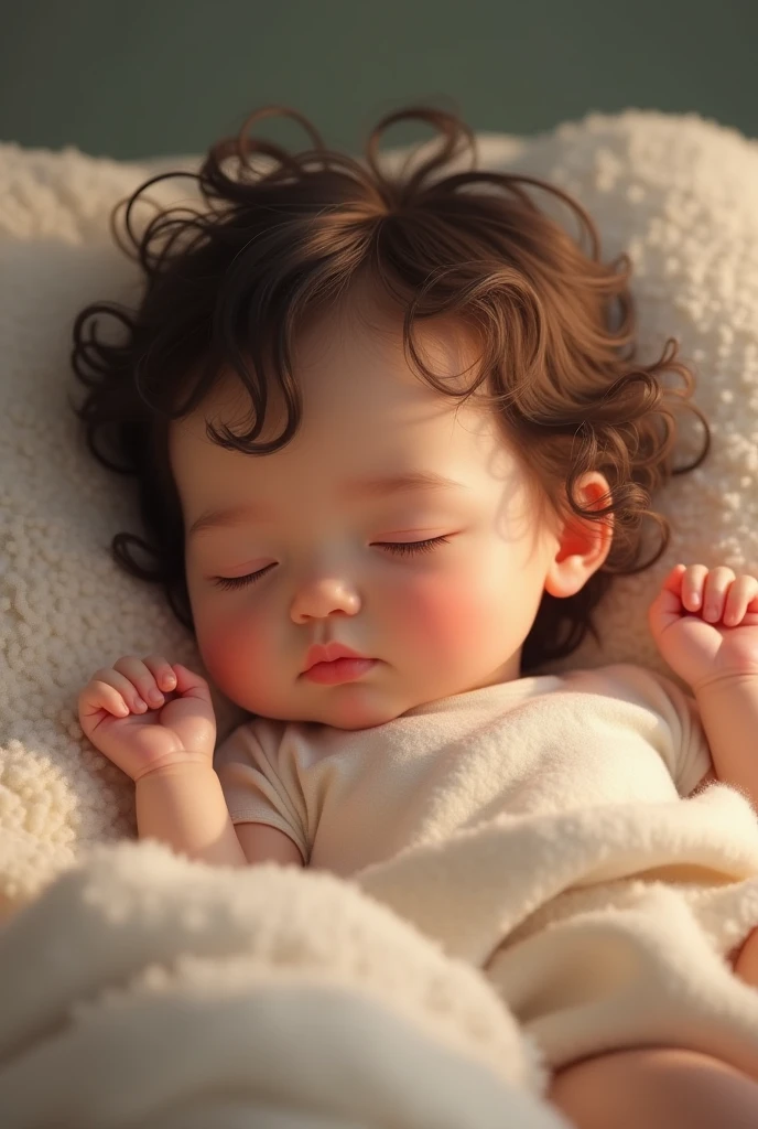 mixed race French Asian baby with light brown curly hair napping ...