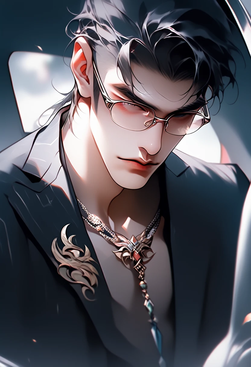 Create an image showing a man, with masculine and subtly robust ...