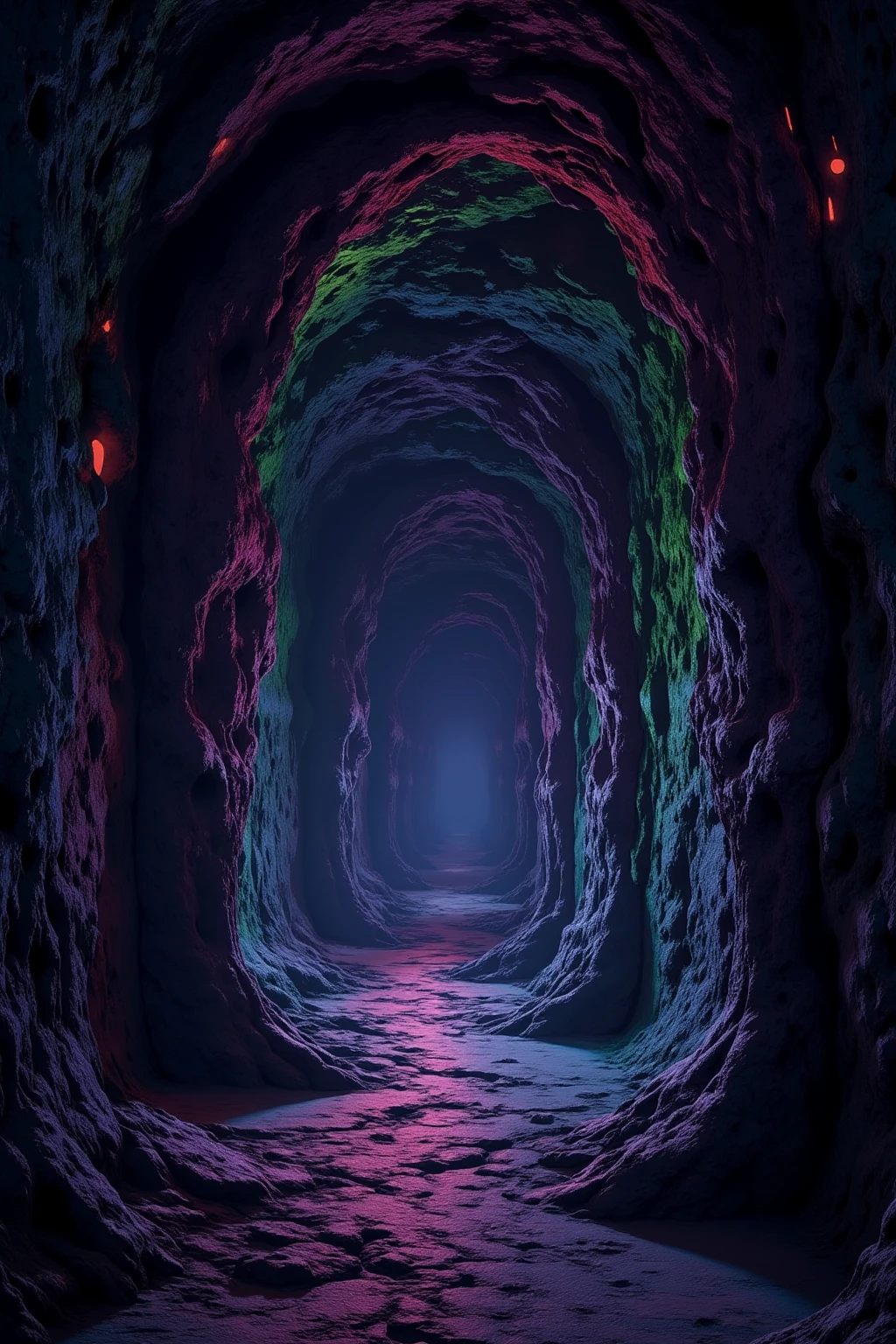 An infinite, surreal corridor with a twisted, eerie design reminiscent ...