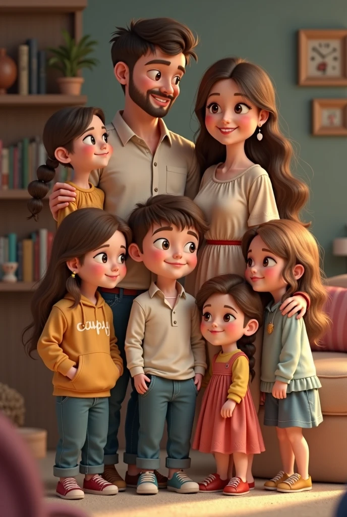 A mother, a father, a and four daughters - SeaArt AI
