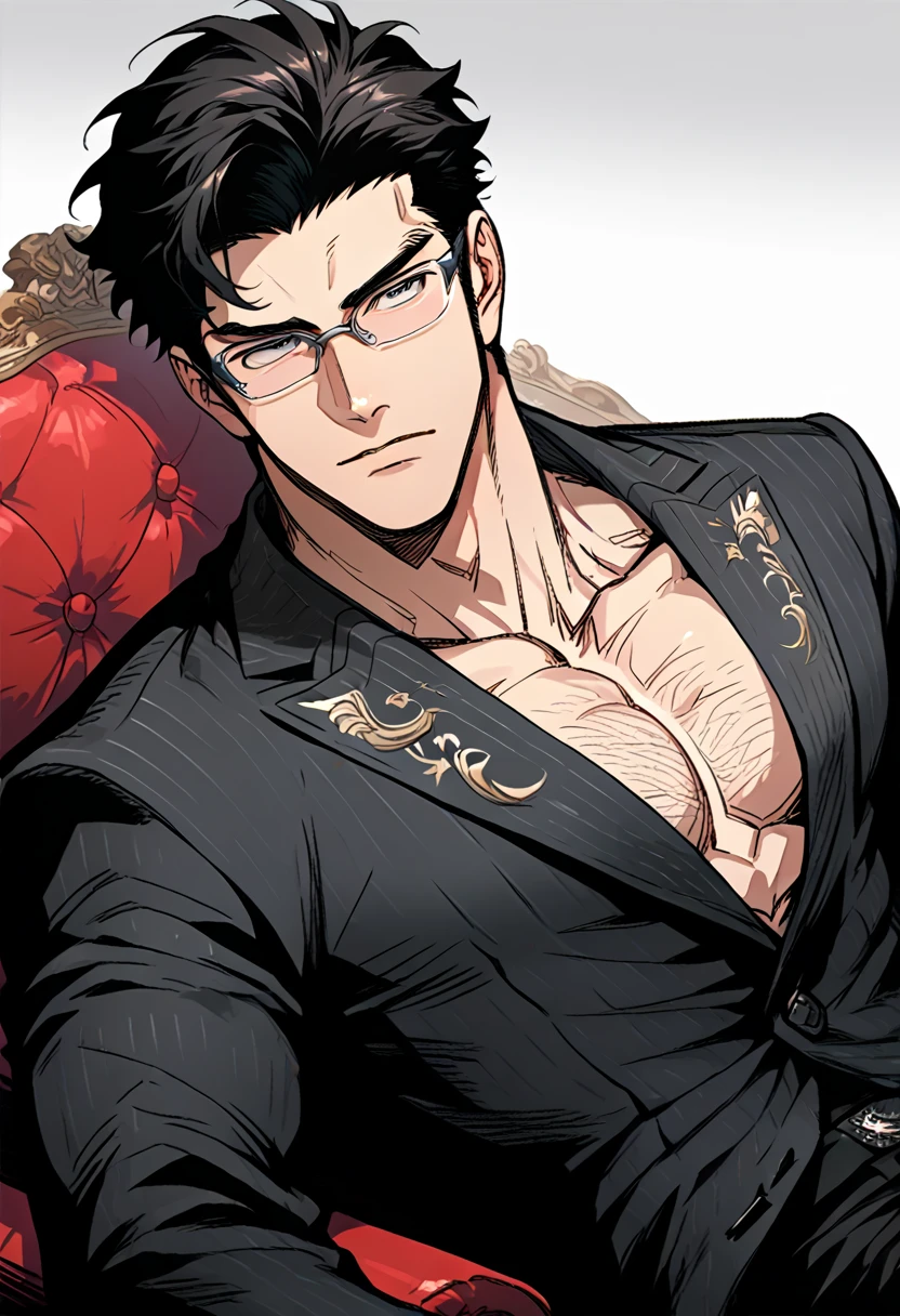 Create an image showing a man, with masculine and subtly robust ...