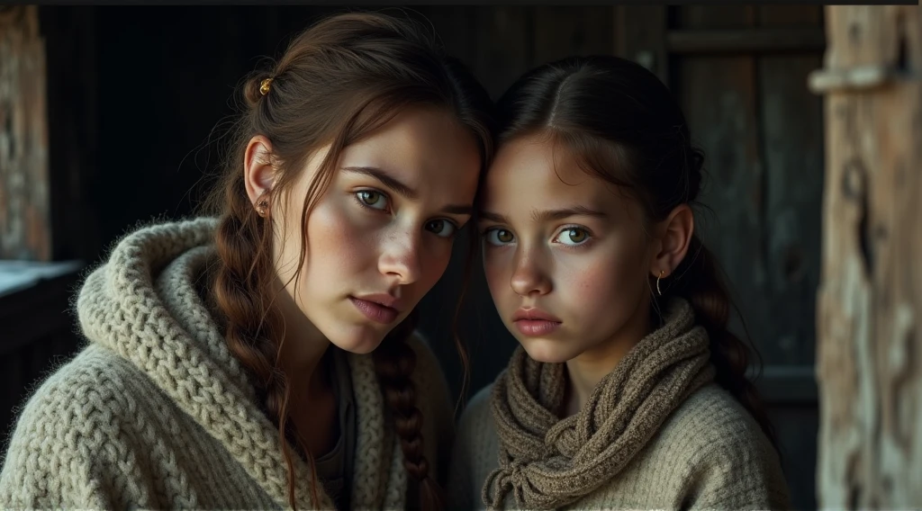 Inside a medieval Scandinavian building 、Mother and daughter - SeaArt AI