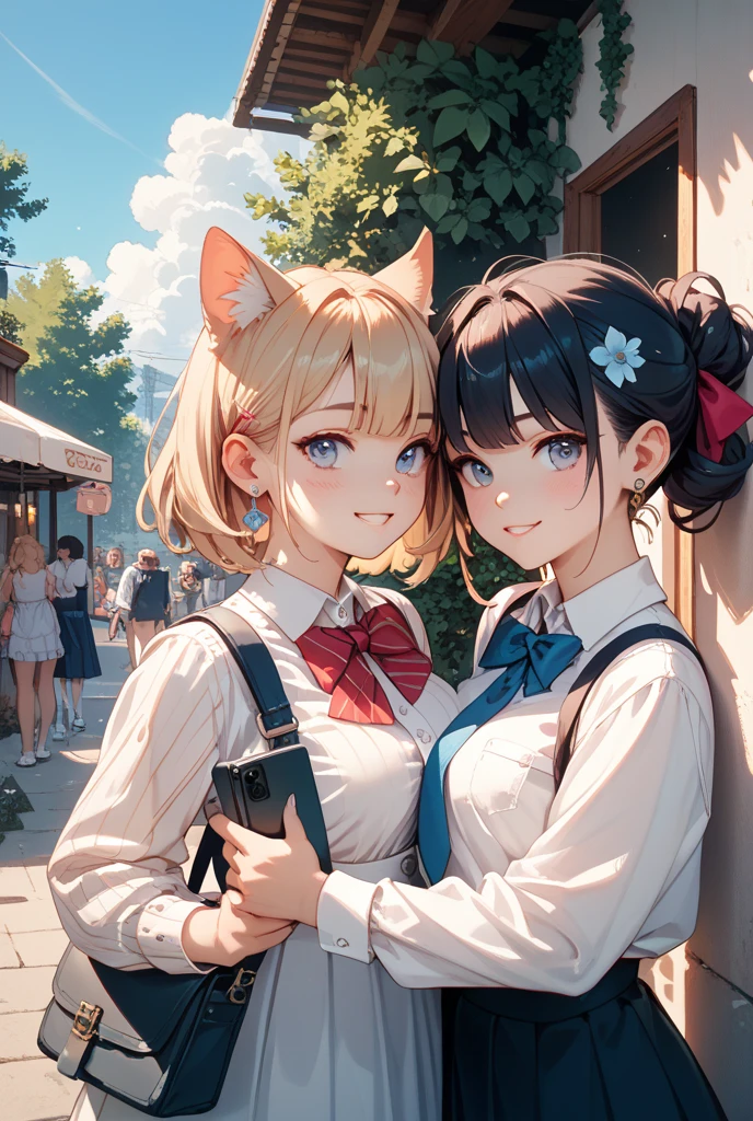 The day is the wedding of two cats. 4 female cats taking photo together ...