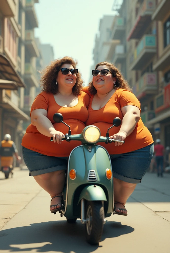 Deux femmes grosses sur une petite moto pockette - SeaArt AI