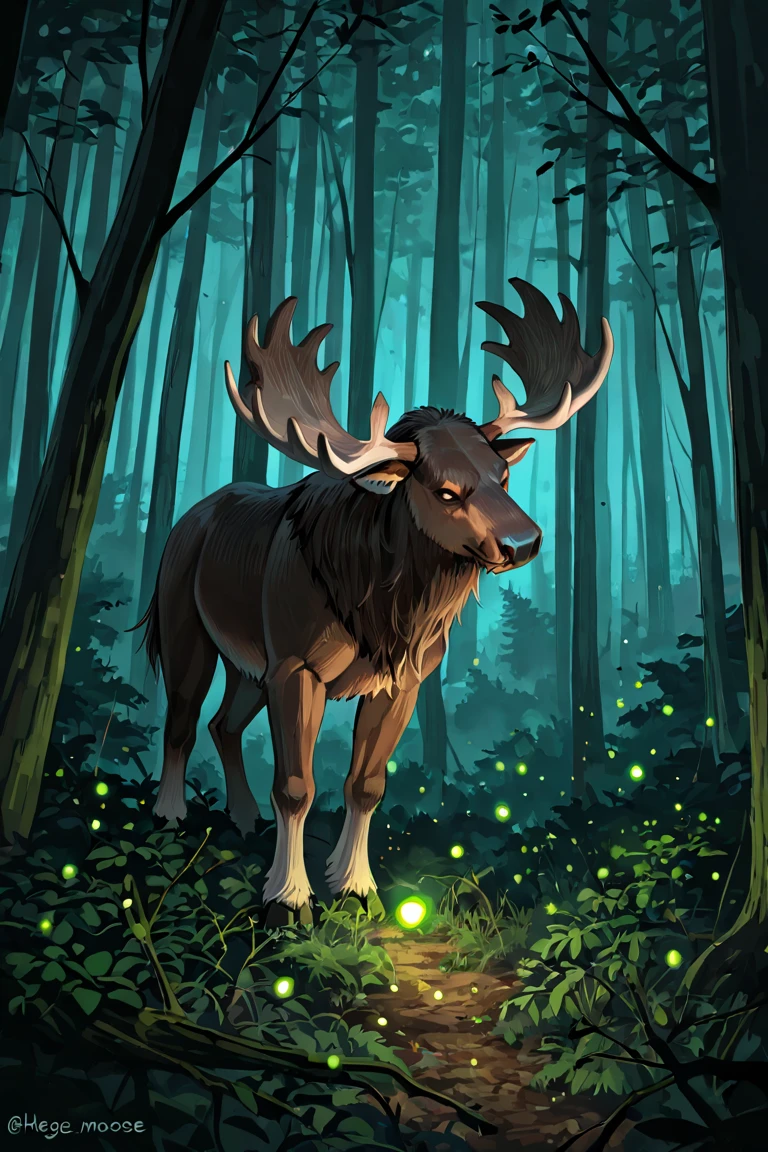 Cute, scary moose, has body made out of bark, hege antlers made out of ...