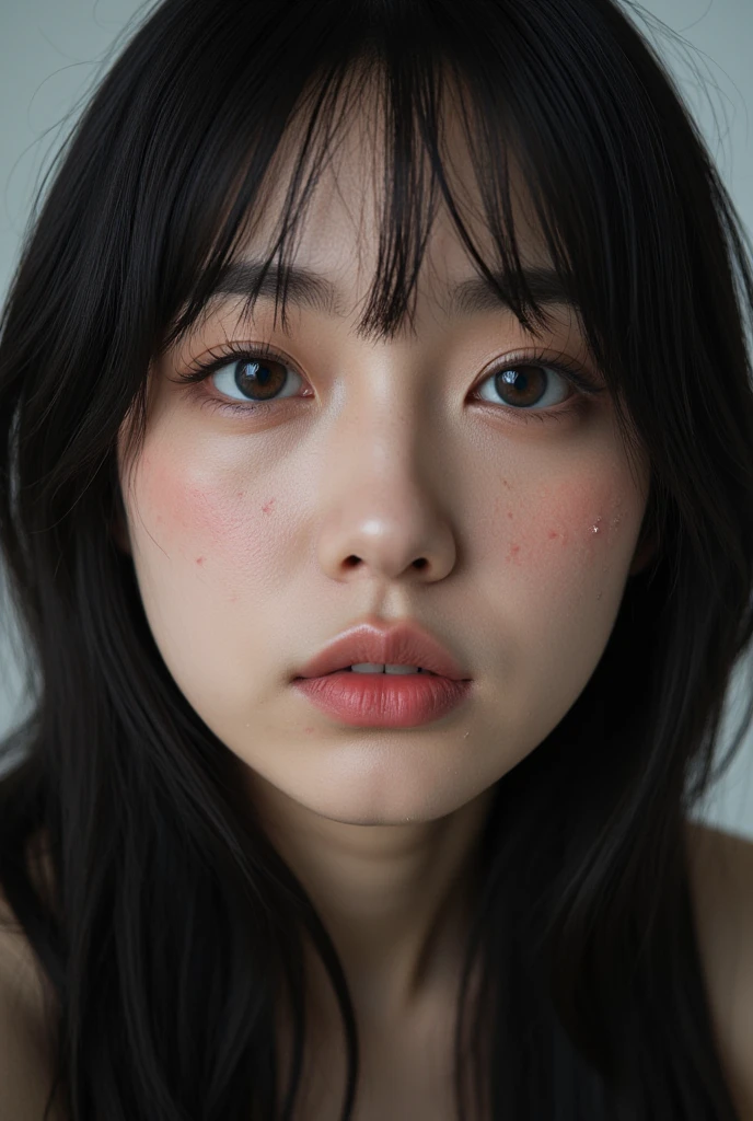 Japanese looking girl， big eyes，Bangs， Acne marks on the face - SeaArt AI