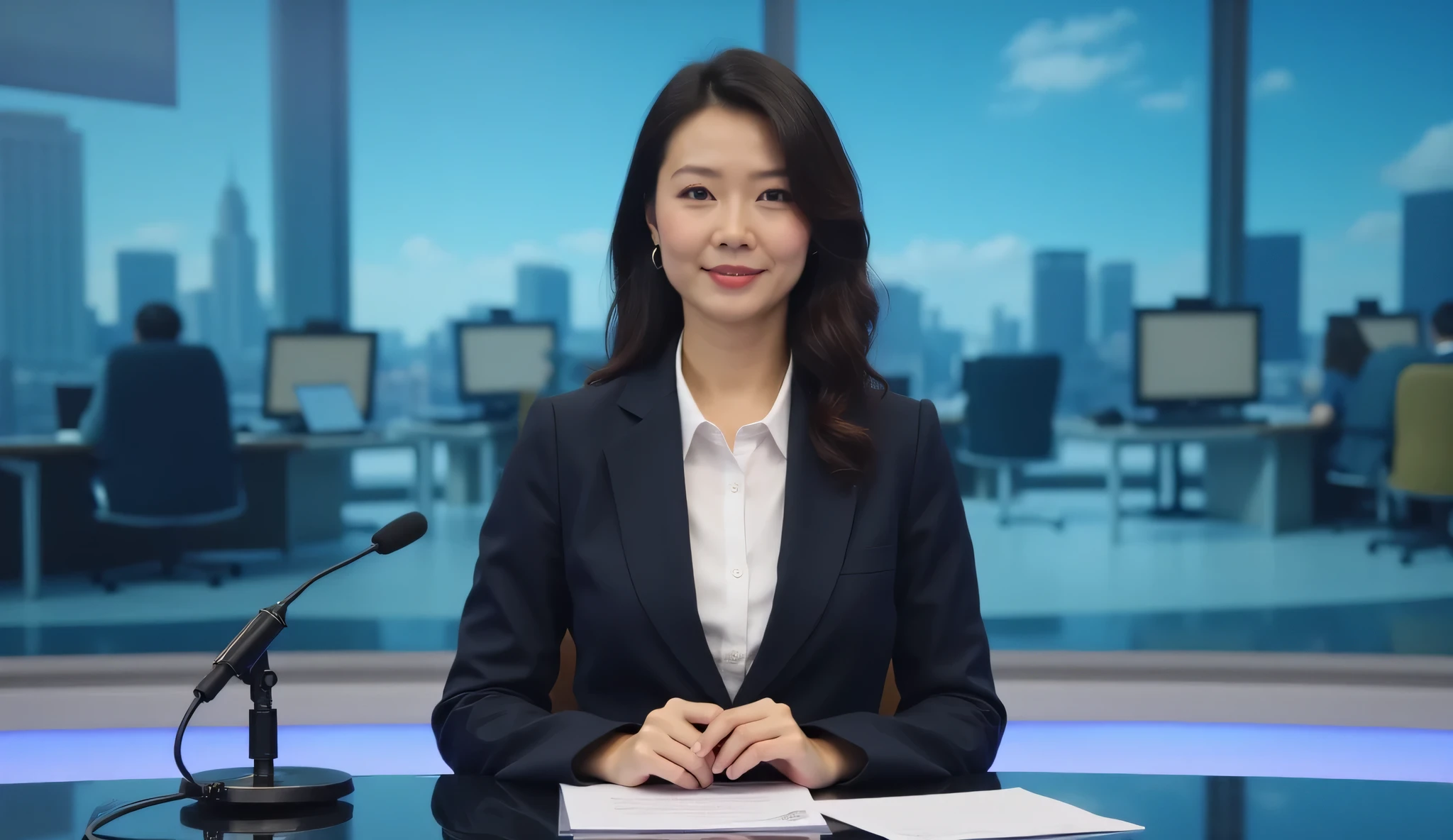 Arafed asian woman in a business suit sitting at a desk - SeaArt AI