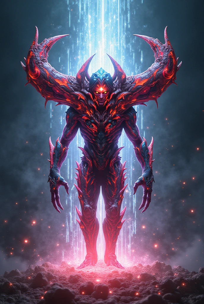 Demon sigma face red , colour full body with White aura - SeaArt AI