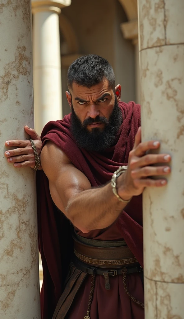 Reproduce an ultra-realistic 4K cinematic image depicting Samson with ...