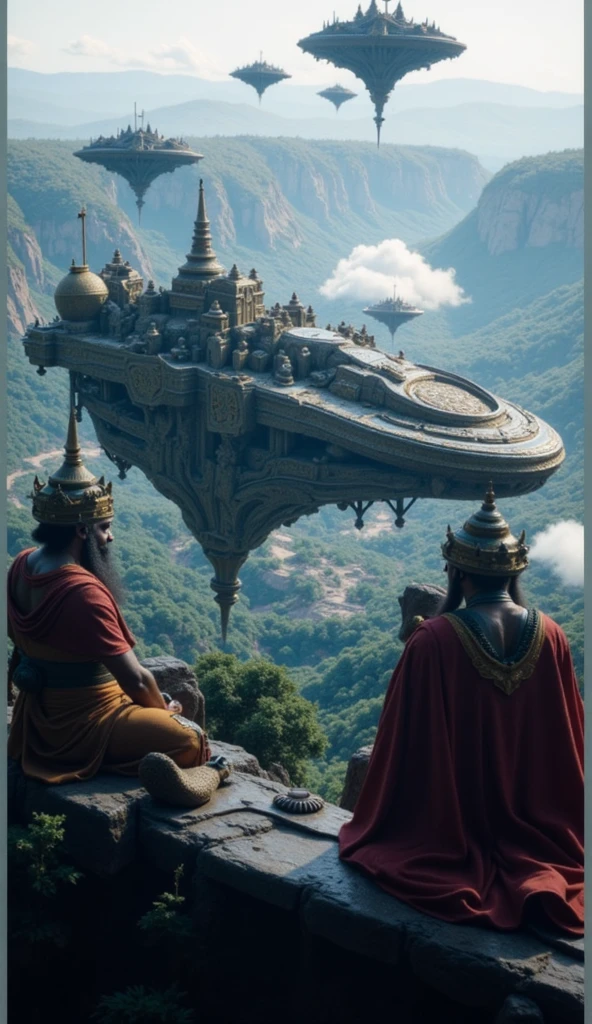 An epic wide-angle scene of a futuristic battlefield with ancient ...