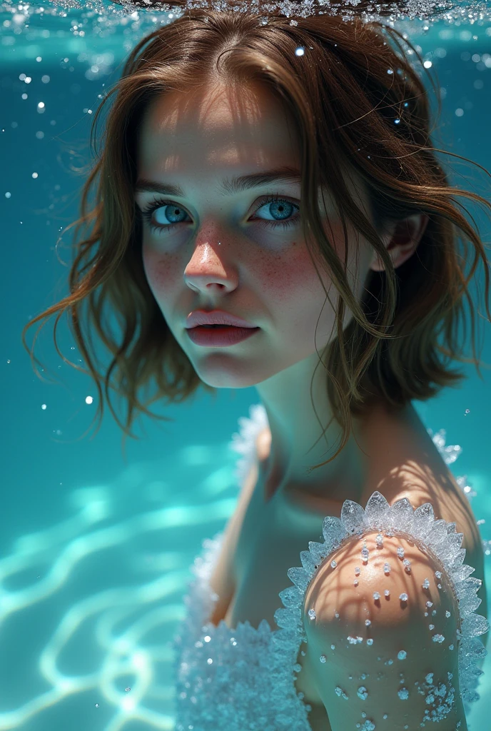 20 year old European girl freckles brown hair rowdy Bob blue eyes shiny ...