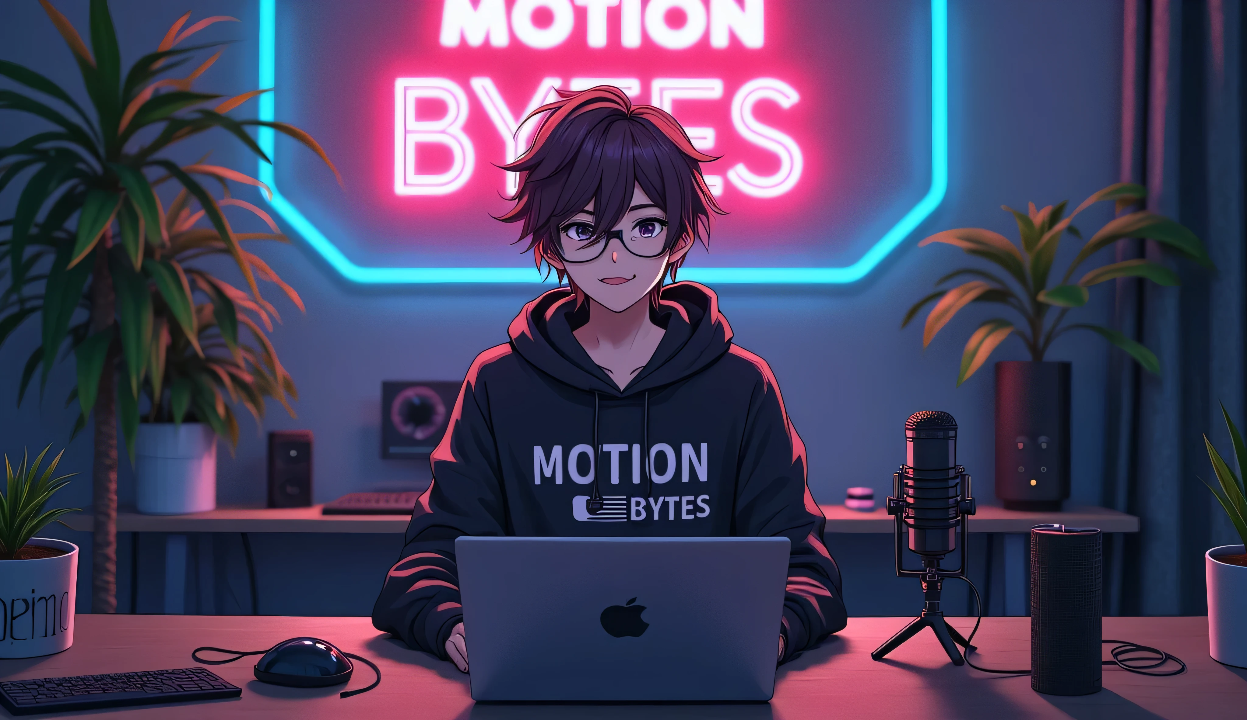 Anime - style image of a man sitting at a desk with a laptop - SeaArt AI