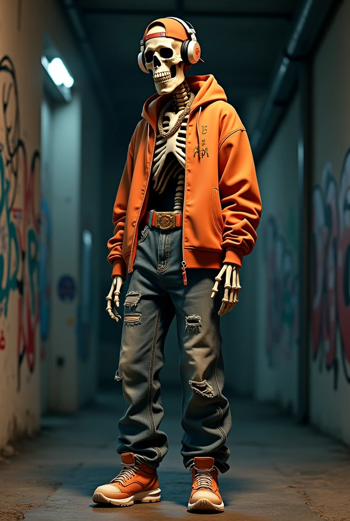 Realistic skeleton in rap clothes - SeaArt AI