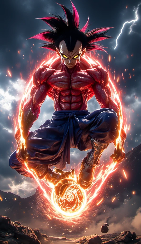 An ultra-realistic 3D depiction of Vegeta in his Super Saiyan 4 form ...