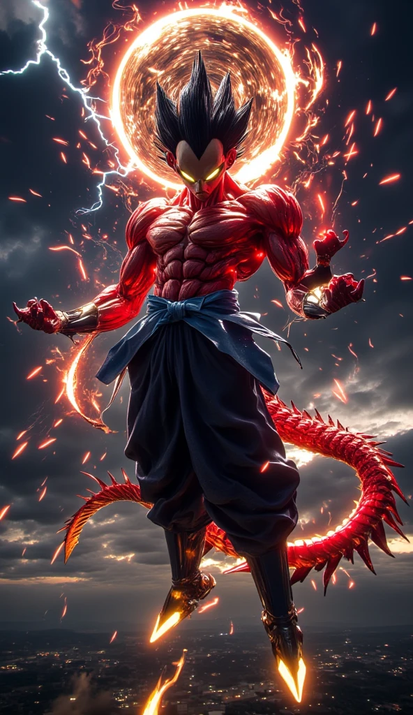 An ultra-realistic 3D depiction of Vegeta in his Super Saiyan 4 form ...