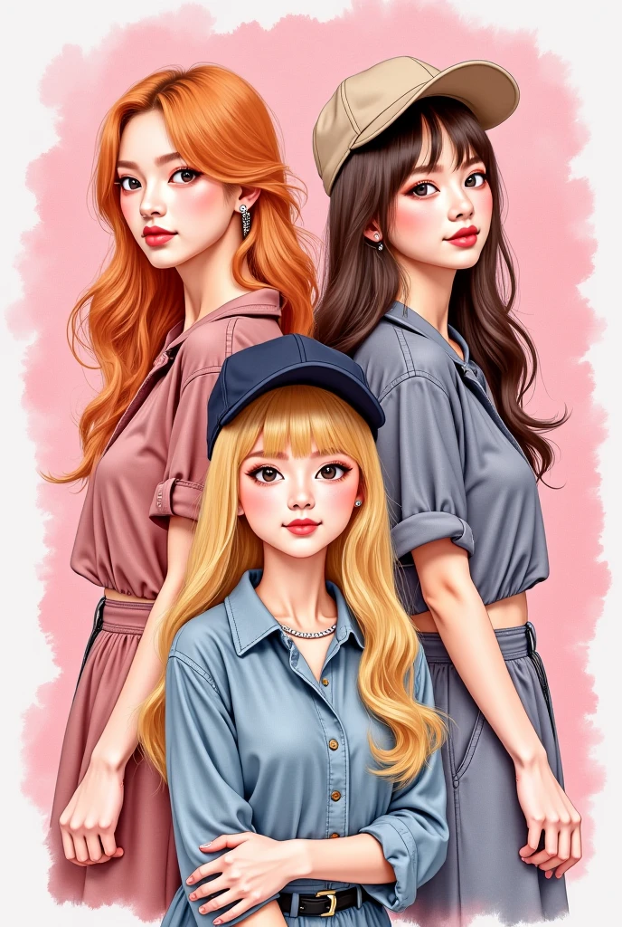 Korean fan art style drawing and water painting of A kpop girl group ...