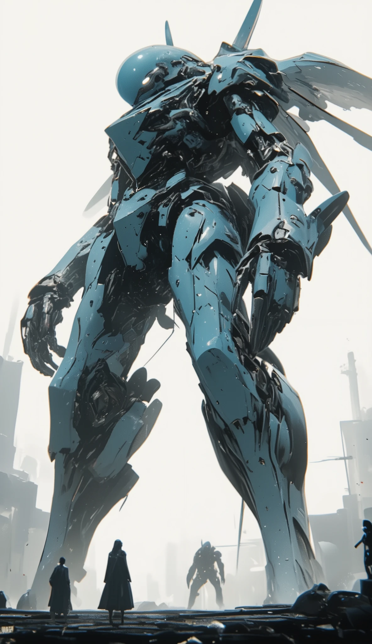 There is a robot standing in front of a building with people walking ...