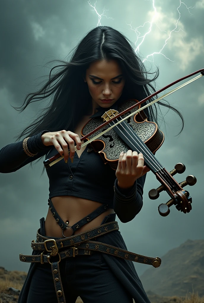 Woman playing metal fiddle - SeaArt AI