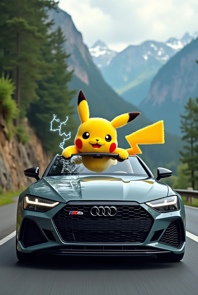 Pikachu Driving Audi RS6 - SeaArt AI