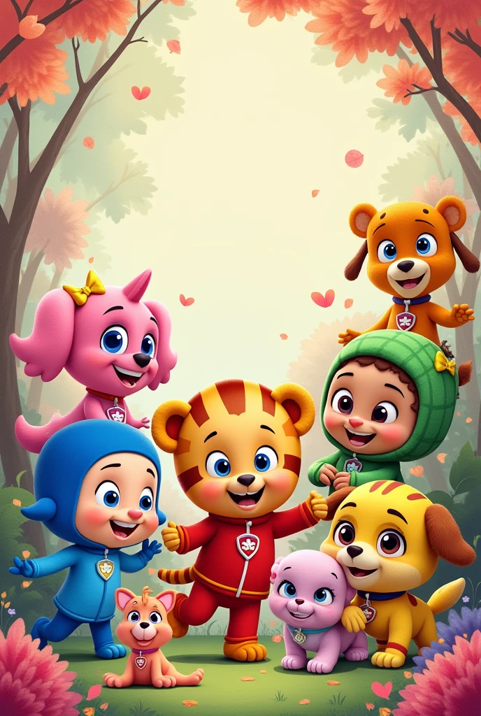 I want a book cover involve the following cartoons Bluey Bubble guppies ...
