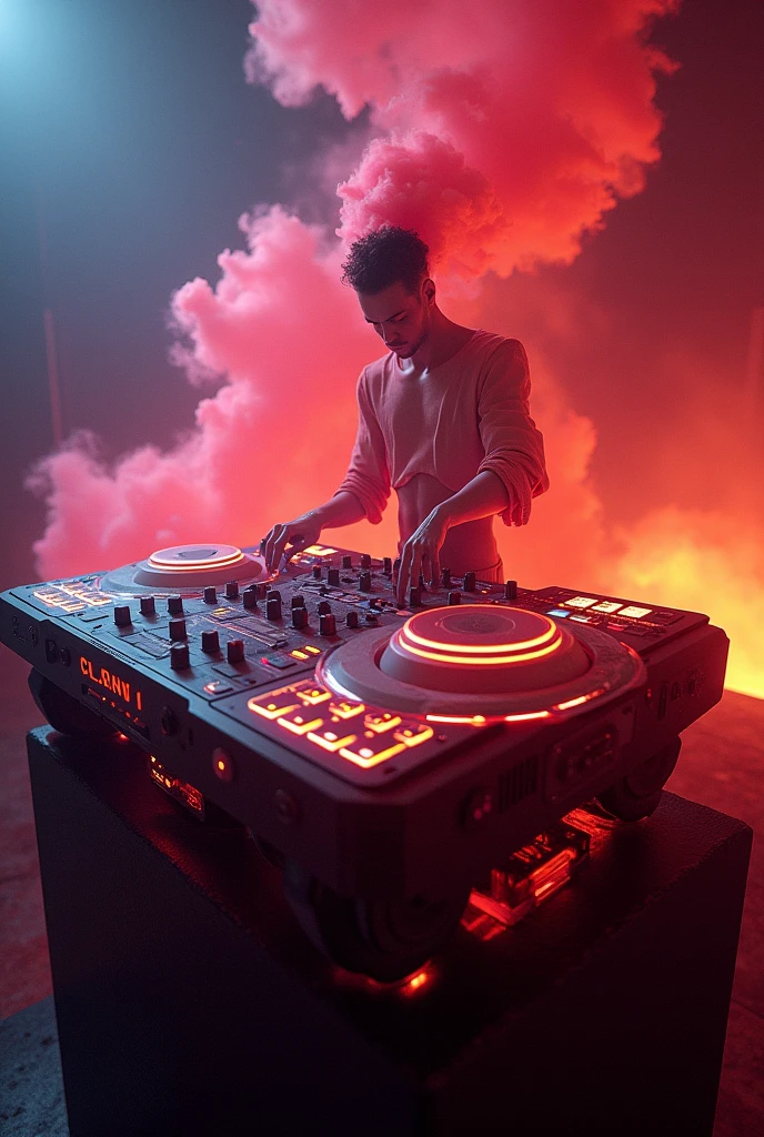 DISCKJECK CYBERNETIC CONSOLE WITH GLOW OF FIRE, COLORED SMOKE AND ...