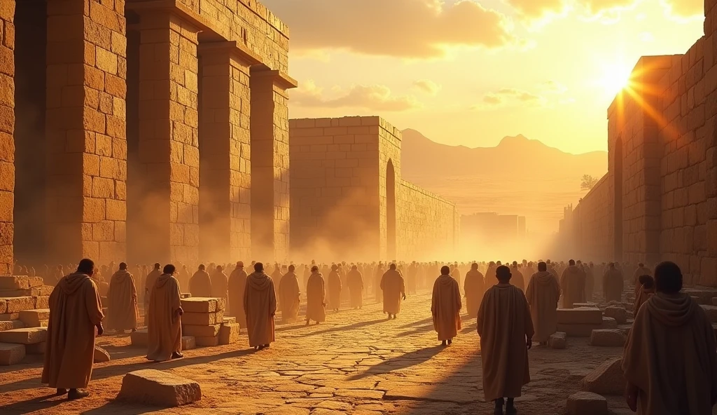 A grand scene of a biblical city with ancient architecture, showing ...