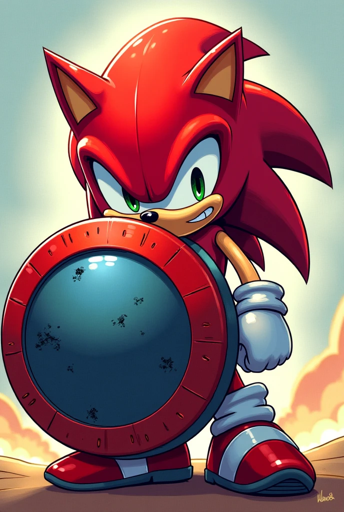 Red Sonic holding shield - SeaArt AI