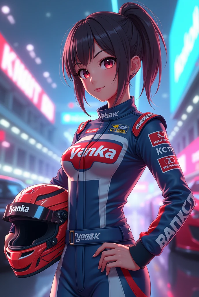 Anime tyanka in a racing uniform - SeaArt AI