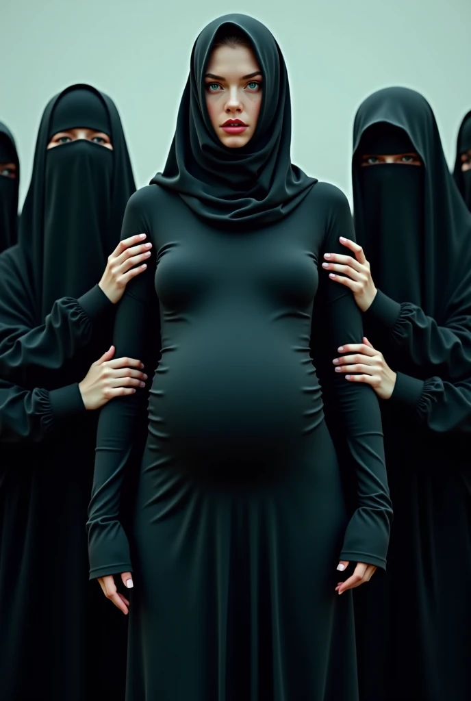A realistic photo from head to toe must include the full Muslim burqa ...