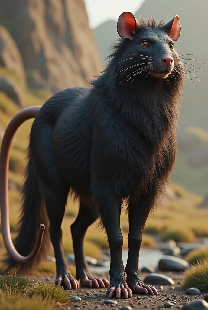 Centaur rat body of a black-haired rat with long hair, rat tail - SeaArt AI