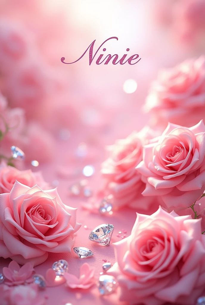 Create a very realistic pink background with roses and diamonds with ...