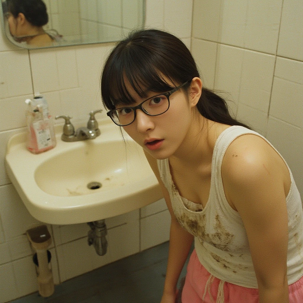 taken from the side,Girl with black-rimmed glasses , Low Ponytail - SeaArt AI