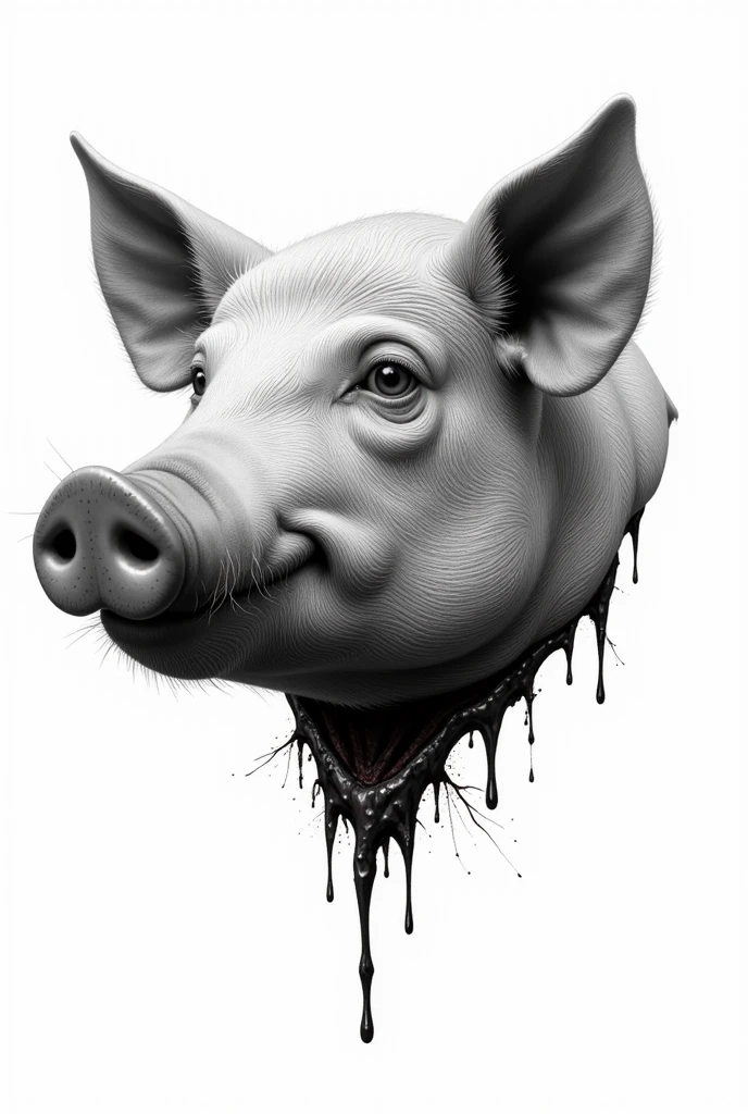 Illustration of a decapitated pig head, white background, horror ...