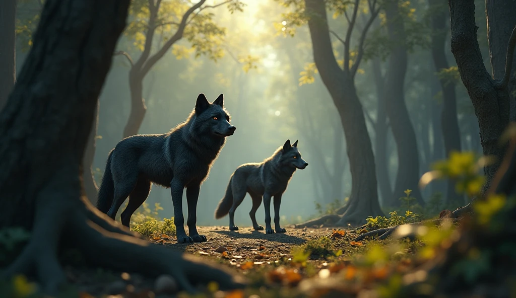 Here’s the prompt for the scene with the wolves watching: - SeaArt AI