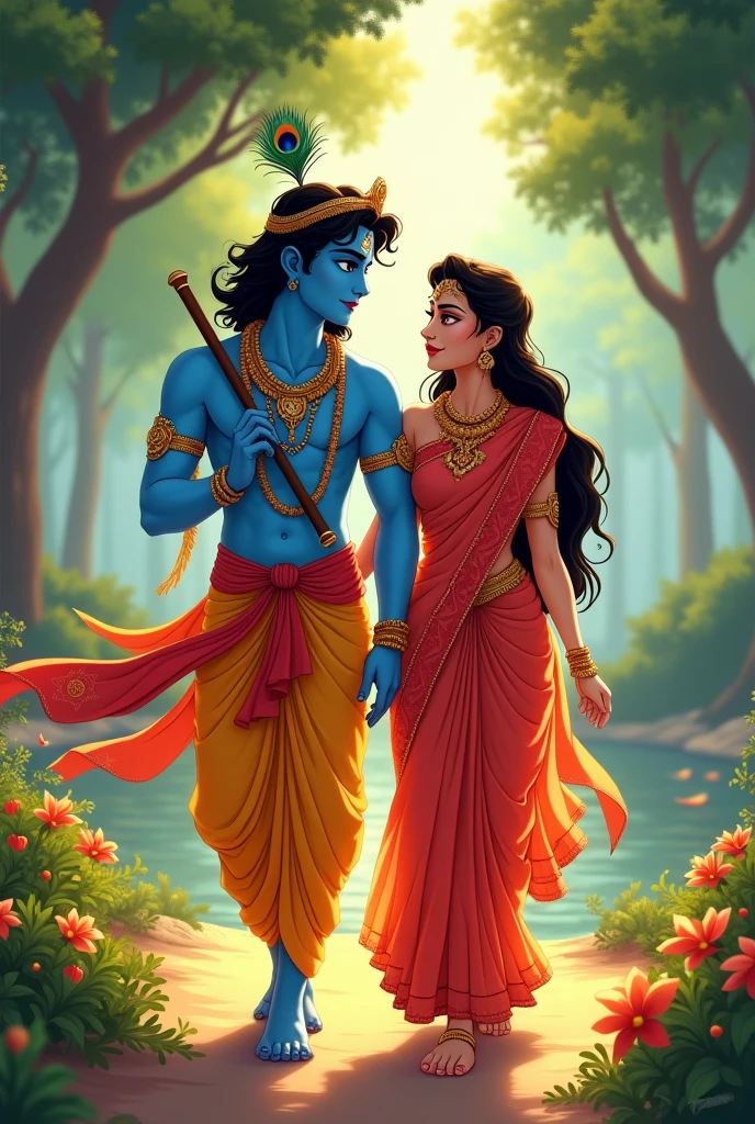 Radha Krishna walking animation - SeaArt AI