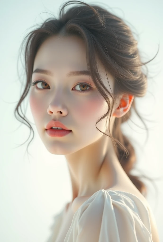 Realistic model women background white angal in side - SeaArt AI