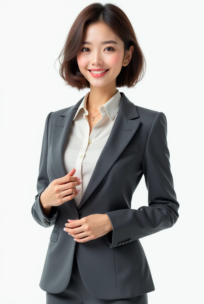Asian girl presenter with blue eyes, brown bob haircut, fair skin ...