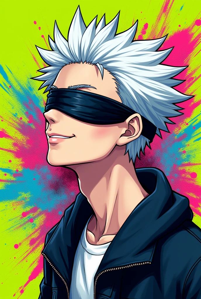 A vibrant and colorful anime-inspired portrait featuring a bold ...